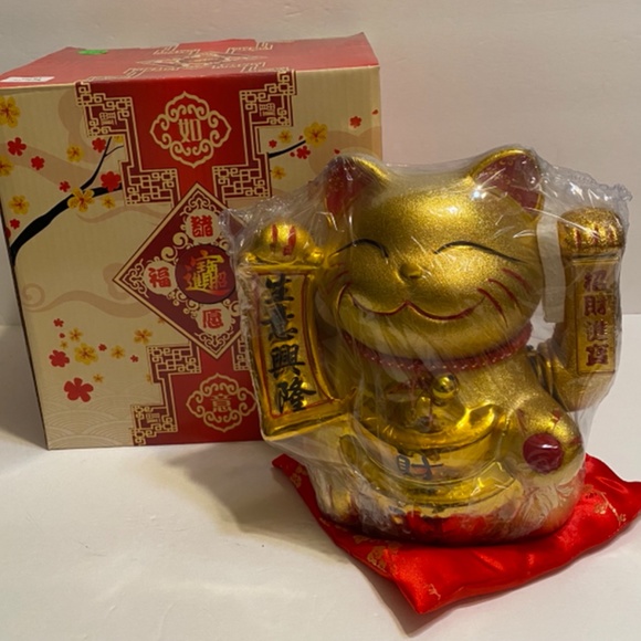 Art | Feng Shui Gold Lucky Money Cat Maneki Neko Yakushi Kiln Mino ...